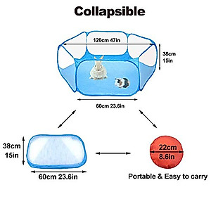 YunTrip Small Animals Cage Tent, Breathable & Transparent Pet Playpen Pop Open Outdoor/Indoor Exercise Fence, Foldable Play Pen for Guinea Pig, Hamster, Rabbit, Chinchillas, Hedgehogs, Reptiles