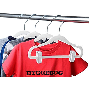 Finnhomy Non-Slip Clothes Hangers for Baby and Kids 30-Pack Velvet Hangers with 10 Finger Clips, White