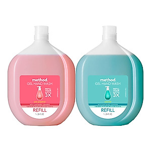 Method Gel Hand Soap Refill, Pink Grapefruit, Waterfall, 34 Fl Oz each, 2 CT (Variety Pack)