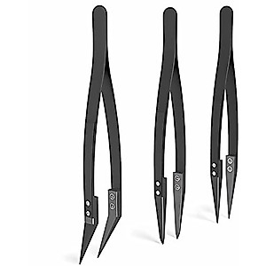 Black Ceramic Tweezers Set - Antistatic,Anticorrosion,Antimagnetic,Highly Heat Resistant up to 3000F(3Pack)