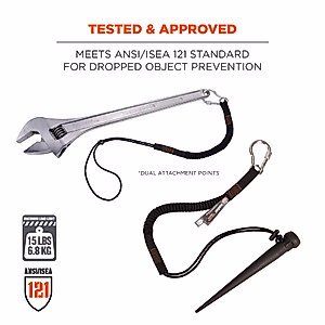 Ergodyne Squids 3105 Tool Lanyard with Aluminum Screw Lock Carabiner, Tool Weight Capacity 15lbs , Black