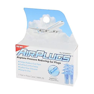 HEAROS AirPlugs Airline Pressure Reducing Earplugs, 1 Pair + Free Case, Latex Free Silicone, Reduce Ear Pain, NRR 20, Clear (5805)