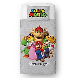 Nintendo Super Mario Official Single Duvet Cover Set, Here We Go Design | Reversible 2 Sided Bedding Cover Official Merchandise Including Matching Pillow Case | Single Bed Set | Polycotton