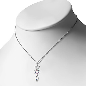 My Daily Styles Multi-Color Messianic Seal Necklace Pendant 925 Sterling Silver Cubic Zirconia