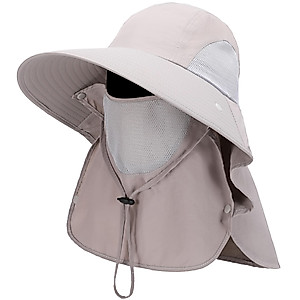 Outrip Sun Hat for Men Women Wide Brim Fishing Hat with Face Cover & Neck Flap Outdoor Sun Protection Hat Light Grey