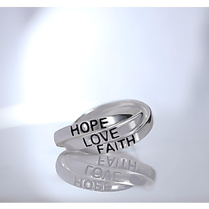 Hoops & Loops Sterling Silver HOPE FAITH LOVE Inspirational Triple Interlocking Ring, Size 7