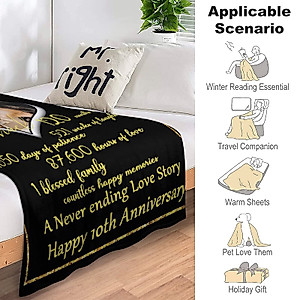 Personalized Anniversary Throw Blanket, 10 Year Anniversary Wedding Gifts for Couple Parents, Customized Soft Warm Lightweight Flannel Fleece Blanket, Couples Blanket Full Size for Valentine Birthday