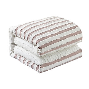 Chic Home Salma 3 Piece Cotton Duvet Cover Set Clip Jacquard Striped Pattern Design Bedding - Decorative Pillow Shams Included, Queen, Blush