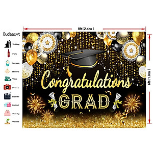 Dudaacvt 8x6ft Class of 2025 Backdrop Black Gold Glitter Bokeh Graduation Party Background 2025 Congrats Grad Prom Party Backdrop