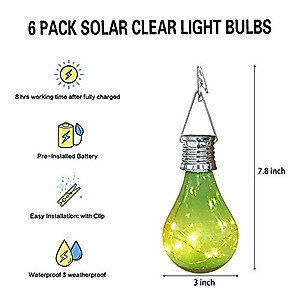 pearlstar Solar Light Bulbs Outdoor Waterproof Garden Camping Hanging LED Light Lamp Bulb Globe Hanging Lights for Home Yard Christmas Party Holiday Decorations (6 Pack-Solar Light Bulbs)