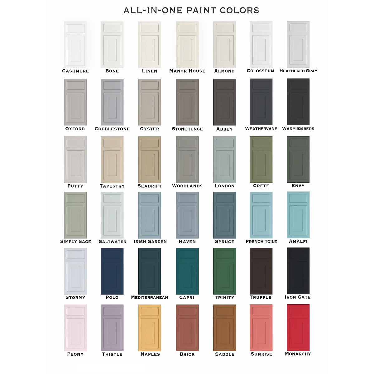 ALL-IN-ONE Paint, Durable cabinet and furniture paint. Built in primer and top coat, no sanding needed. Includes our 30 featured color card - Linen, Quart