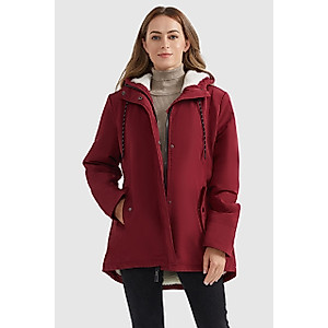 ELEZAY Women's Parka Jacket Hooded Stylish Winter Coats with Polar Fleece Lining Mid Length Warm Parka Coats Zipper Closure Wine, Large