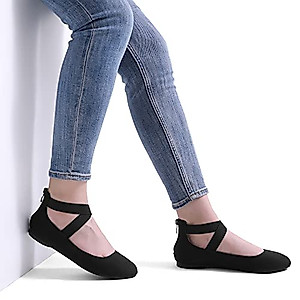 DREAM PAIRS Women's Sole_Stretchy Black Fashion Elastic Ankle Straps Flats Shoes Size 10 M US