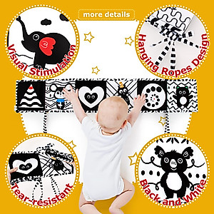 teytoy Black and White High Contrast Baby Book Infant Tummy Time Newborn Toys 0 3 Months Brain Development Stroller Toys Crinkle Folding Baby Soft Books Crib & Carseat Toys for Infants 0-6 Months