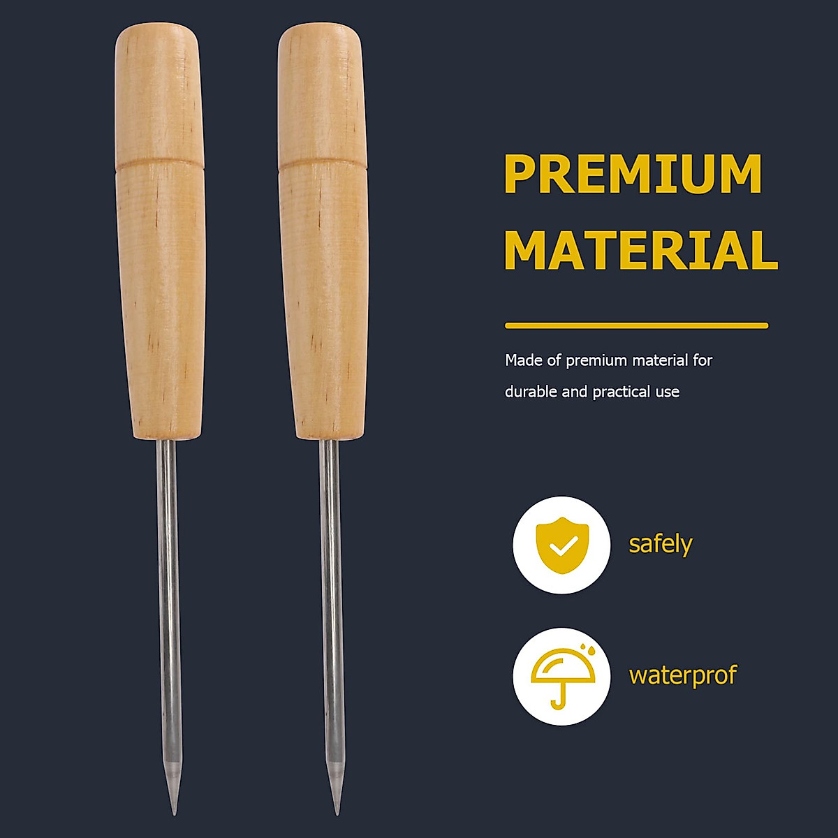 Hemoton 2pcs Stainless Steel Wooden Handle Picks for Kitchen Bars Bartender Picnics Camping Tea Accessories Ice Cube Breaking Prying Cake Brick Tea Cone