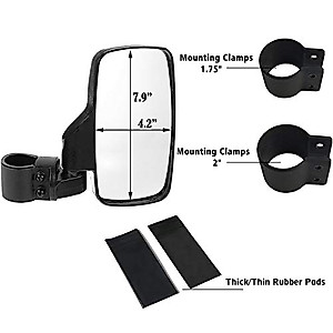 SPAUTO UTV Side Mirrors For 1.6" - 2" Roll Cage Bar, UTV Mirrors Compatible with Kawasaki Mule Yamaha Rhino YZX Pioneer Polaris Shatter-Proof Tempered Glass(Fits Driver and Passenger Side)