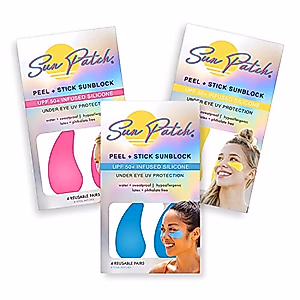 Sun Patch, Reusable Under Eye Sunblock Patches, 100% Silicone Sunscreen Under Eye Patches for UV Protection, Face Stickers with UPF 50, 3 Pack/12 Pairs, 3 Colors