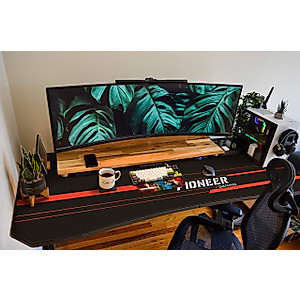 Devoko 55 Inch Gaming Desk T-Shaped PC Computer Table with Free Mouse Pad Carbon Fibre Surface Home Office Desk Gamer Table with Game Handle Rack Headphone Hook and Cup Holder (Black)