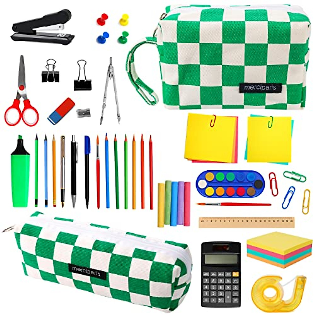 2Pcs Pencil Case Aesthetic Pen Pencil Pouch Cute Pencil Bag Large Pen Case Portable Pen Bag Big Capacity Pouch Organizer School Supplies for Teen Girls Boys Adults Small Makeup Bag (Green)
