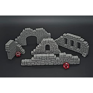 EnderToys Ruined Stone Walls Set A, Terrain Scenery for Tabletop 28mm Miniatures Wargame, 3D Printed and Paintable