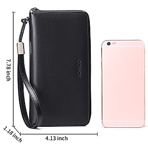 GOIACII Womens Wallet RFID Blocking Leather Credit Card Holder Phone Clutch Purse,Large Capacity Bifold Organizer with Wristlet