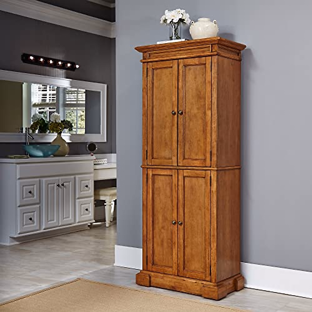 Homestyles Storage Pantry with Drawer and Adjustable Shelves 72 Inches High by 30 Inches Wide Distressed Oak