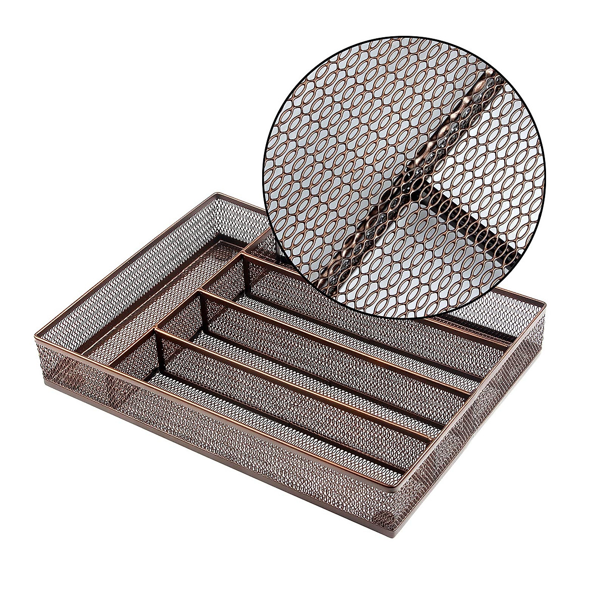 GBmall Kitchen Cutlery Trays, 5 Compartments Steel Mesh storage | The Mesh Collection (Coffee)