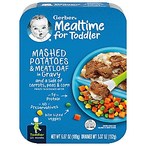 Gerber Mealtime for Toddler Mashed Potatoes with Meatloaf & Gravy & Side of Carrots, Peas & Corn, 6.67 Ounce
