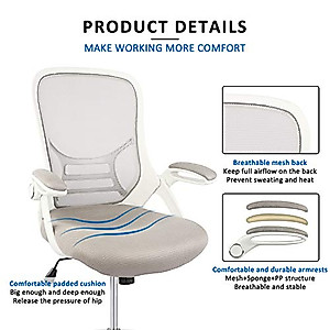 HYLONE Drafting Chair, Tall Office Chair Standing Desk Stool with Adjustable Foot Ring, Flip-Up Arms, Mesh High-Back Drafting Table Chair, Grey