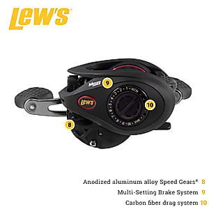 Lew's Tournament MP Baitcast Fishing Reel, Right-Hand Retrieve, 7.5:1 Gear Ratio, 10 Bearing System with Stainless Steel Double Shielded Ball Bearings