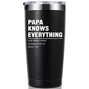 momocici Papa Knows Everything 20 OZ Tumbler.Dad Gifts from Daughter,Son,Wife.Birthday Gifts,Christmas Gifts for New Dad,Father,Husband,Men Travel Mug(Black)