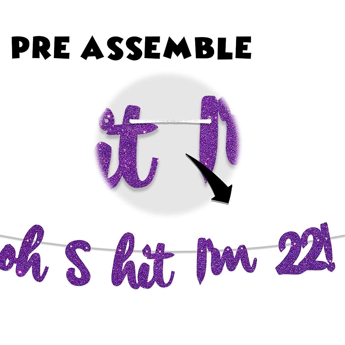 Oh S*it I’m 22! Banner Backdrop Glitter Purple Hello 22 Cheers to 22 Years Old Theme Decorations Decor for Man Woman Happy 22nd Birthday Party Supplies Photo Studio Prop Favors