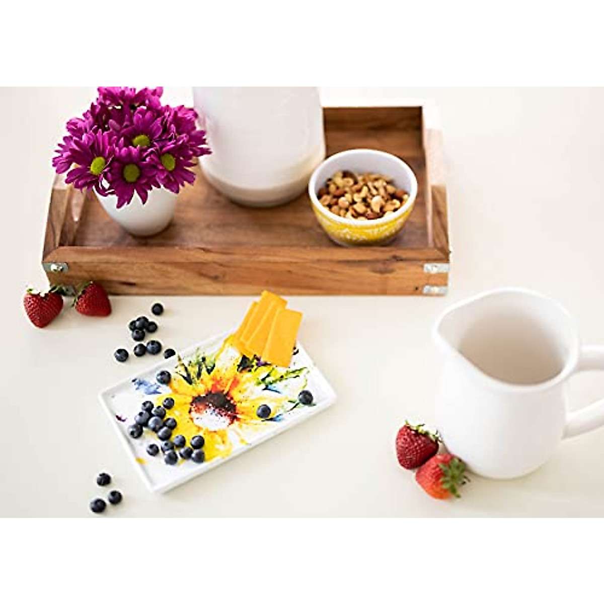 DEMDACO Dean Crouser Sunflower Watercolor Yellow 7.5 x 5 Glossy Ceramic Stoneware Decorative Tray