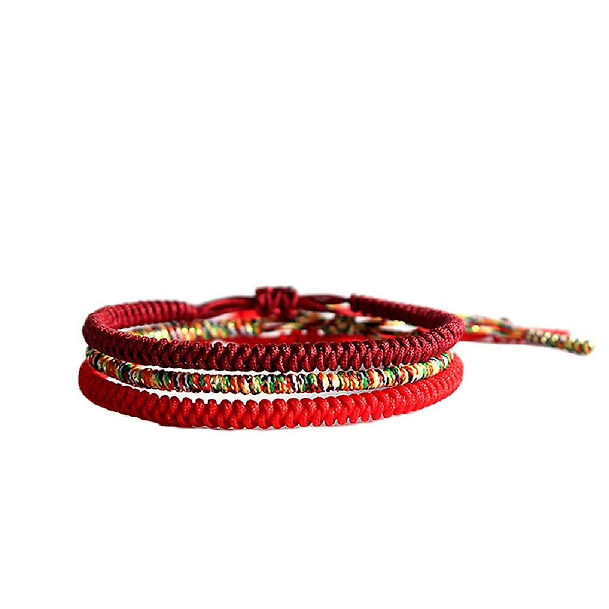 COLORFUL BLING Chinese Lucky Red String Bracelet Tibetan Buddhist Prayer Handmade Yoga Prayer Rope Mala Bracelet Adjustable Size Lucky New Year Jewelry Gifts for Women - 3pcs/set