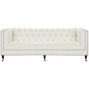Safavieh Couture Home Miller White Leather and Chateau Brown Tufted Sofa
