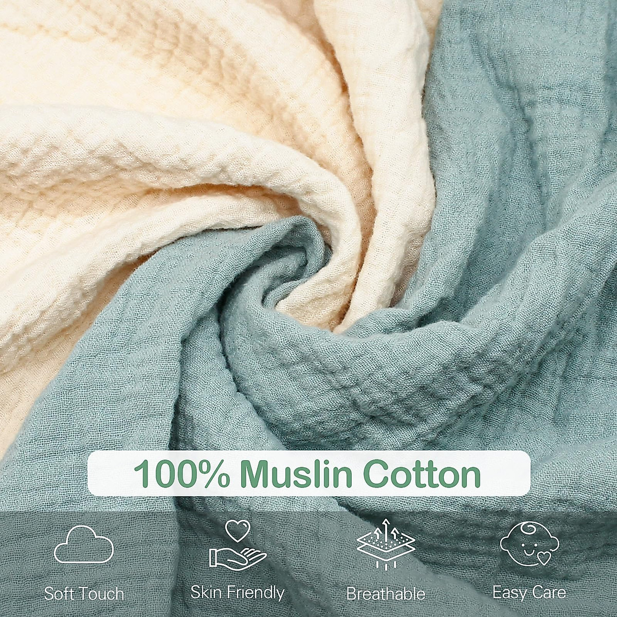 Muslin Crib Sheets for Baby Boys Girls,Cotton Neutral Crib Sheets, Soft and Breathable Toddler Bed Sheets, Fitted Standard Crib Mattress | 28"x 52", 2 Pack(Green&Beige)