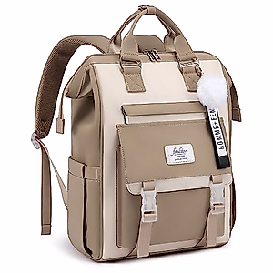 LOVEVOOK Laptop Backpack for Women,15.6 Inch College Backpack,Light Weight Travel Backpack Waterproof Casual Daypack Computer Backpack fits Travel Work Casual（Coffee&Beige）