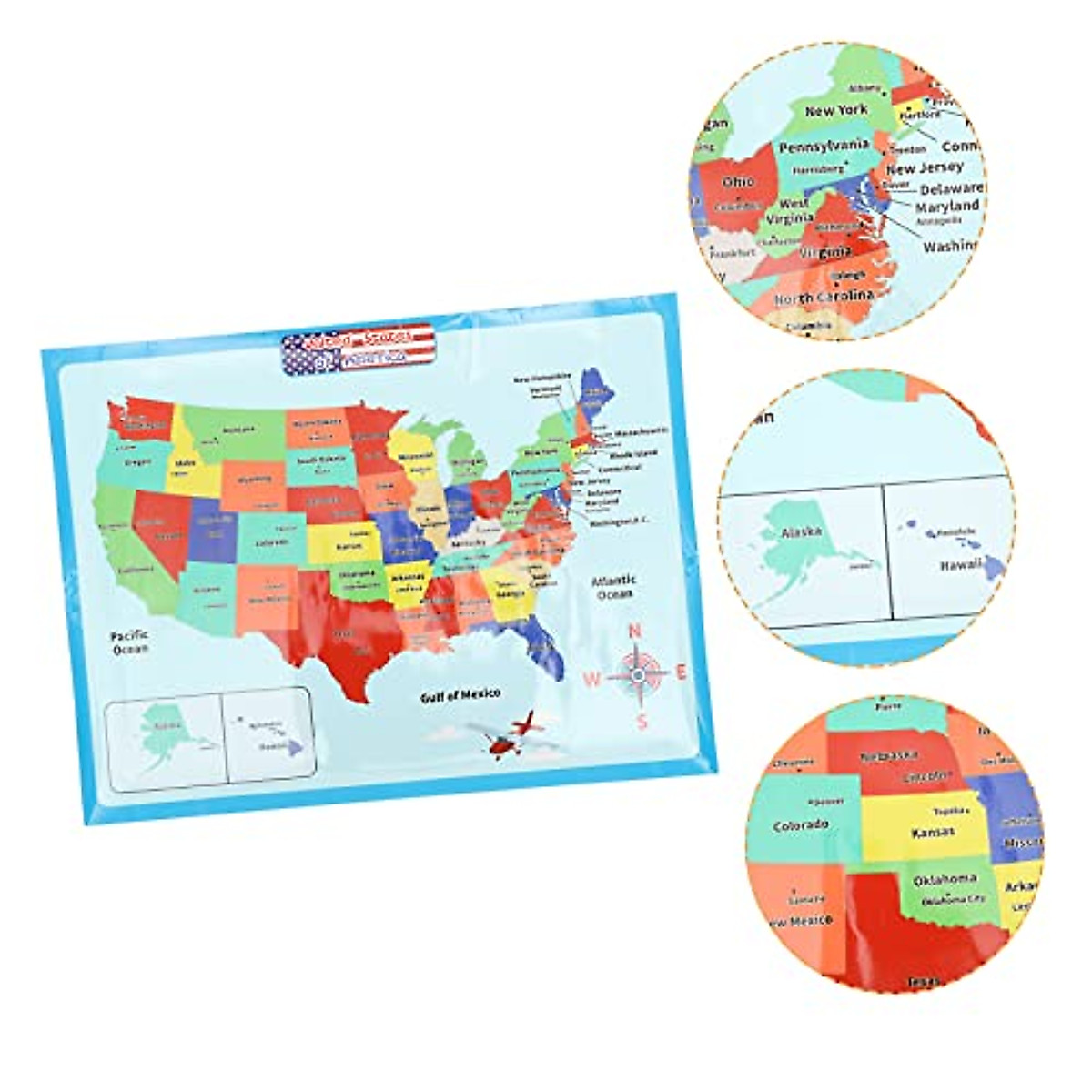 STOBOK Poster 4 Sheets United States map poster US map accessories supplies playroom decor accessory supply portable decorate Decorative paintings synthetic paper US Map