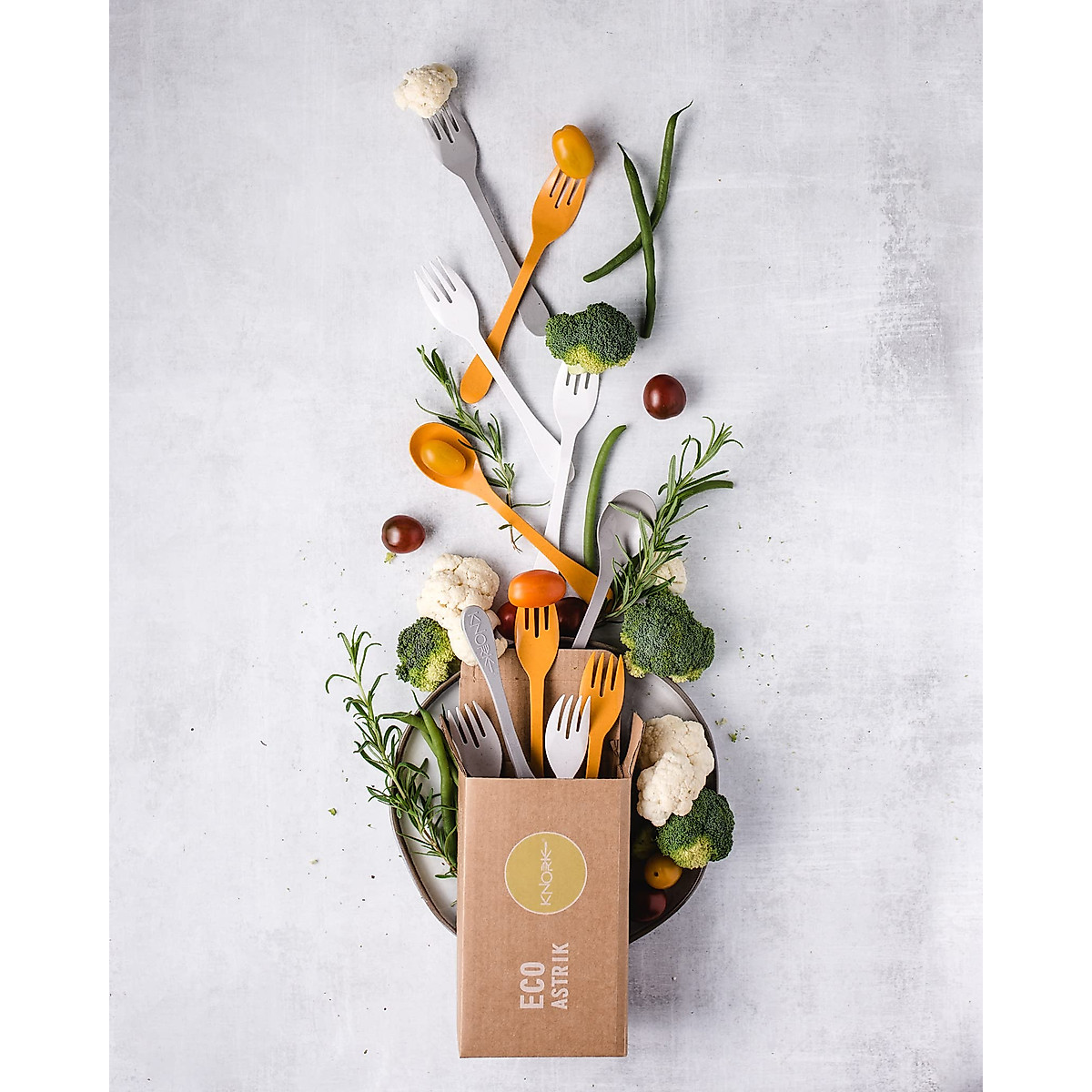 KNORK Eco 24 Piece (Fork, Knife, Spoon) Plant Based CutleryBamboo Reusable Flatware Set, Gray