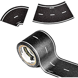 PlayTape Road Tape and Curves for Toy Cars - 1 Roll of 30 ft. x 2 in. Black Road + 1 Roll of 36 Curves