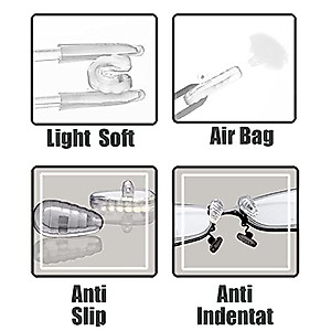 AONUOWE 15mm Soft Silicone Air Chamber Eyeglass Nose Pads, Repair Kit, Glasses Screws and Micro Screwdriver Cleaning Cloth, 5 Pairs of Screw-in Bag Pad Set + 1*Cleaning cloth