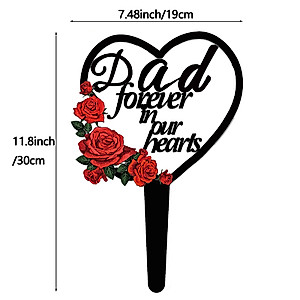 ZPhomeing Grave Decorations with Heart and Flower for Loss Dad Metal Cemetery Memorial Plaques Sympathy Grave Markers - Black Decorative Garden Cemetery Stake