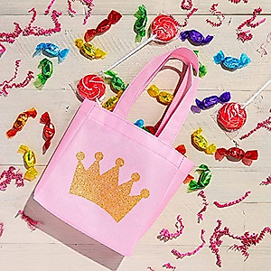 BLUE PANDA 24 Pack Princess-Themed Party Favor Bags for Girls, Pink Canvas Gift Bags for Birthday (6.5 x 7 x 2 in)