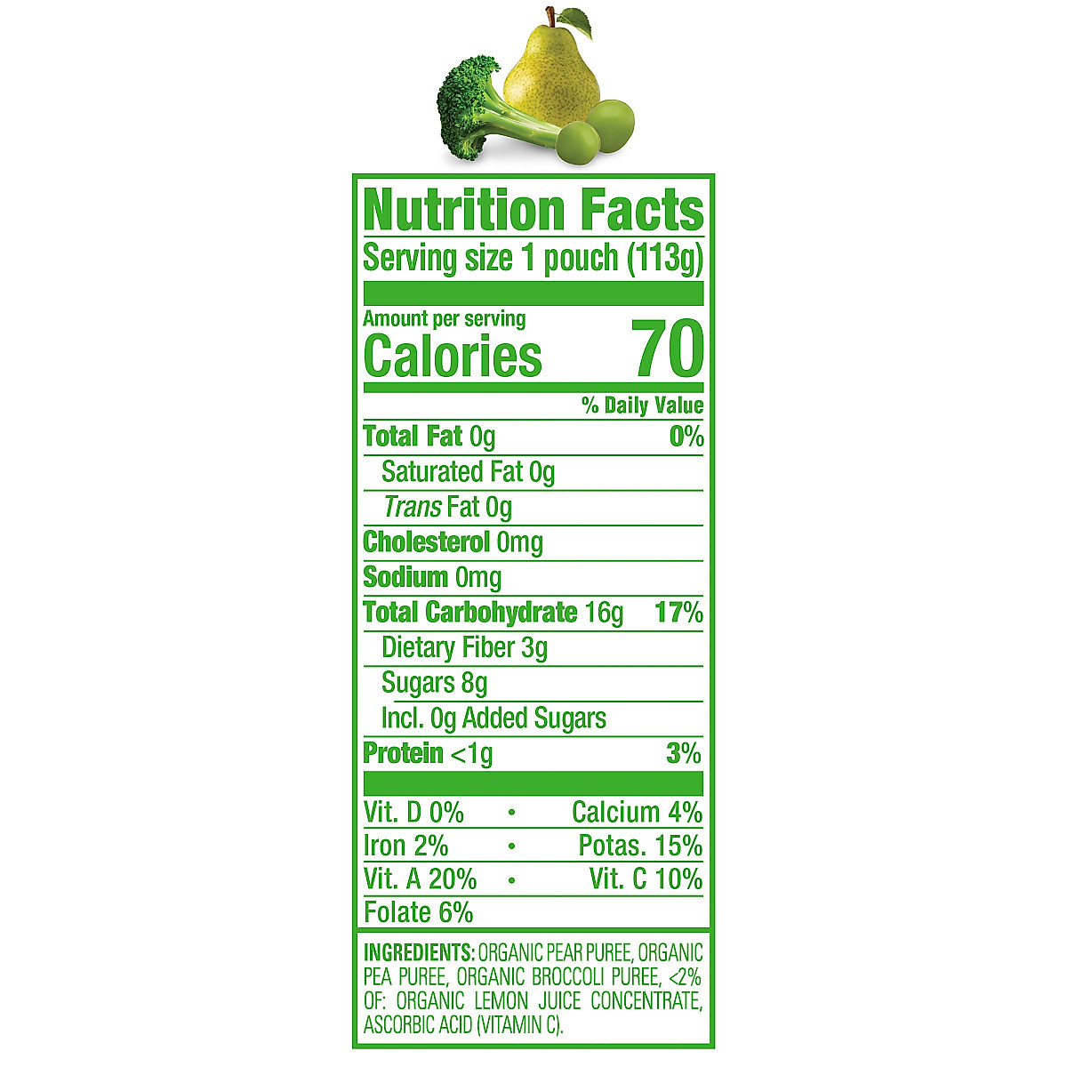 Happy Baby Organic Stage 2 Baby Food, Simple Combos, Broccoli, Pears & Peas, 4 Ounce (Pack of 16), 64 Ounce