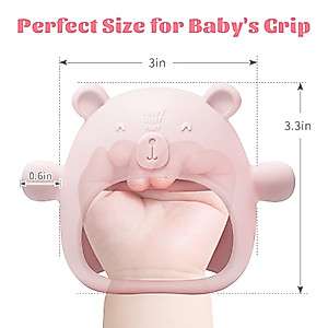 NiBaby Silicone Baby Mitten Teething Chew Toy for Babies 3-6 Months 6-12 Months, Anti-Drop Teether Glove BPA-Free for Girls and Boys Sucking Biting Needs Soothing Gums Pain Relief (Pink)
