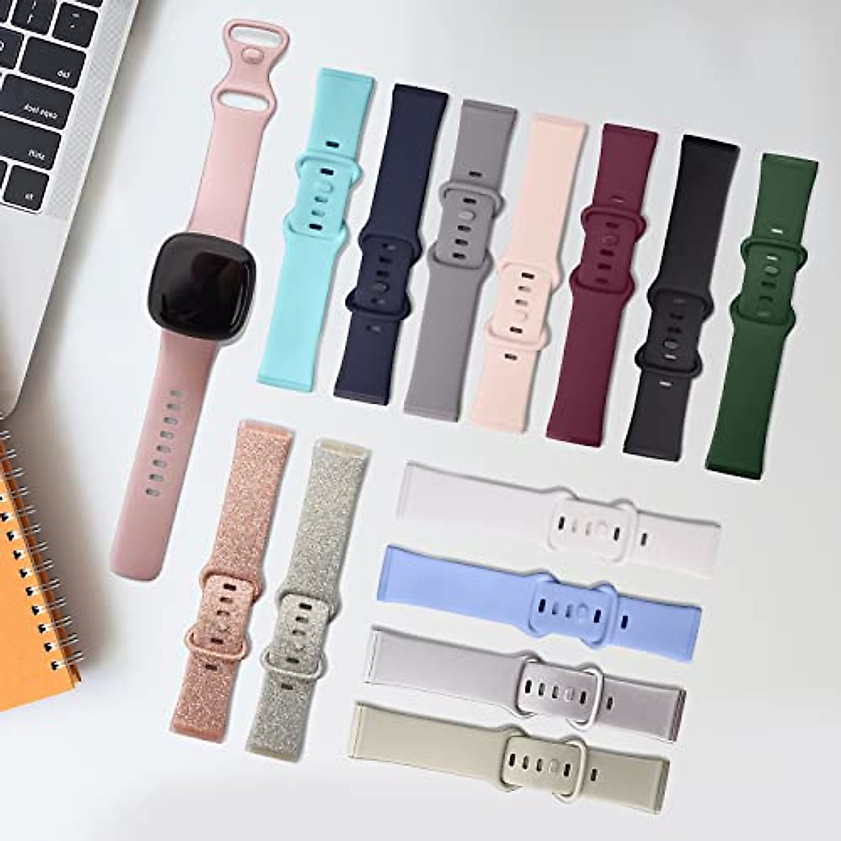 3 Pack Silicone Bands for Fitbit Sense Bands Fitbit Versa 3 Bands Women Men, Classic Soft Sport Bands Replacement Wristbands for Fitbit Sense/Versa 3 Smart Watch (Black/Navy Blue/Gray, Large)