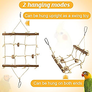 Bird Rope Perch, Natural Wooden Bird Rope Climbing Net Toys, Durable Hanging Bird Parrot Toy for Parakeet Cockatoos Cockatiel Lovebirds and Amazon Parrot