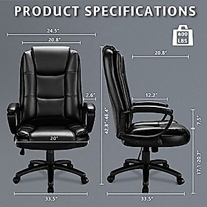 LEMBERI Office Desk Chair, Ergonomic Managerial Executive Chair, Big and Tall High Back Computer Chair, Adjustable Height PU Leather Chairs with Cushions Armrest for Long Time Seating (Black)