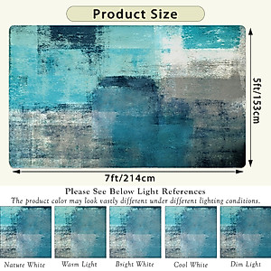 Teal and Grey Area Rug 5x7, Washable Large Rugs for Living Room, Ultra Soft Non-Slip Bedroom Rug Abstract Art Painting Farmhouse Carpet Rug for Dining Room Dorm Office Home Decor