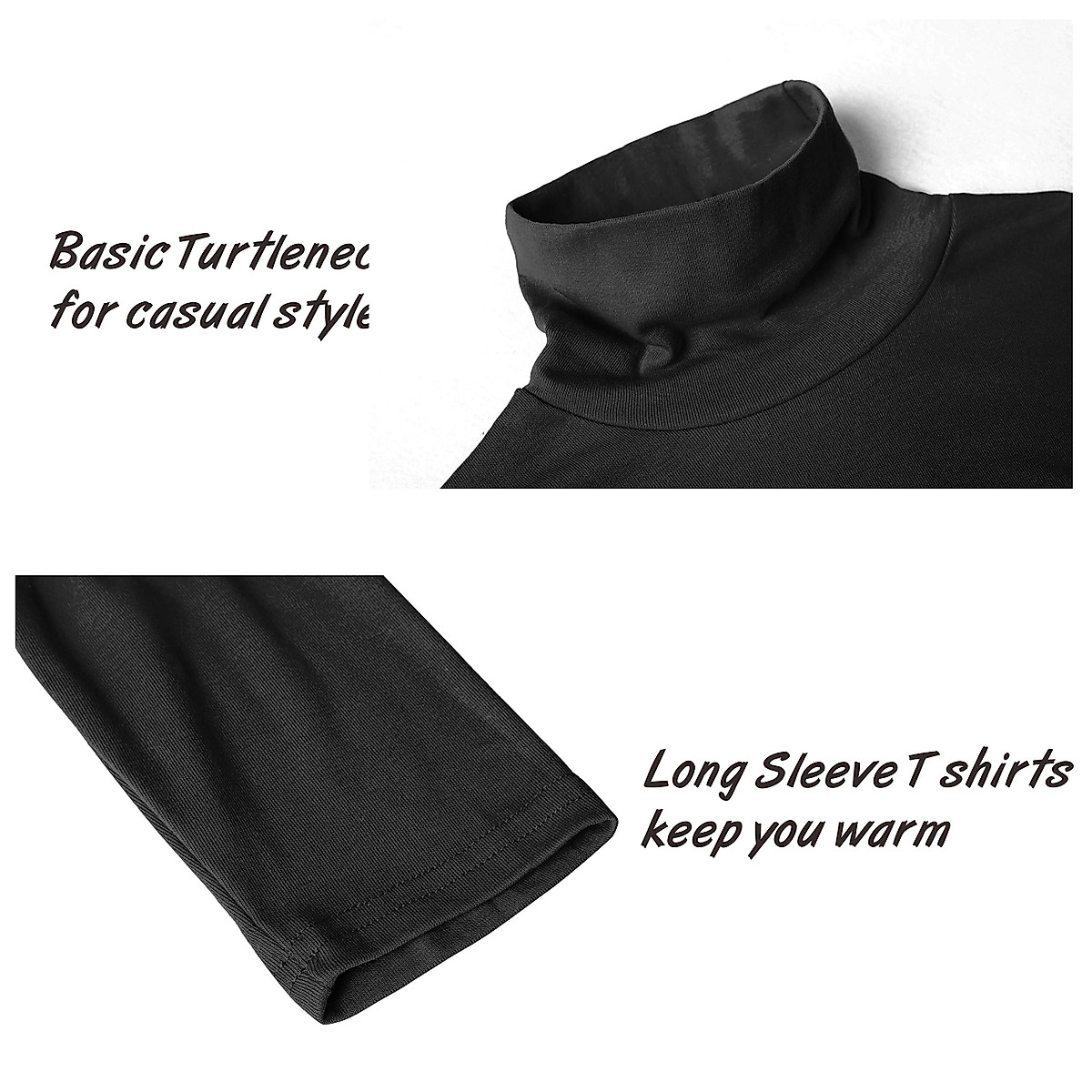 TAPULCO Long Sleeve Thermal High Neck Top for Men, Undershirts Turtleneck Pure Color Pullover Cozy Sweater Lightweight T-Shirts for Prom Black Large